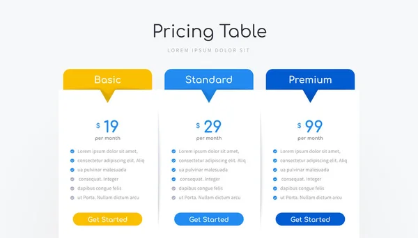 Pricing Table Infographic Design Option Banner Vector Template Stock ...