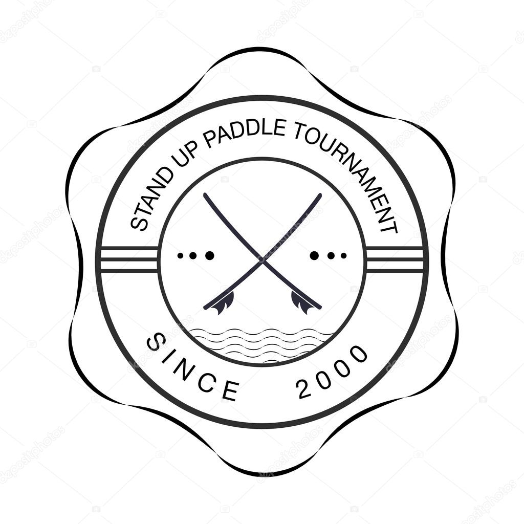 Black and white logo template for stand up paddling. Athletic labels ...