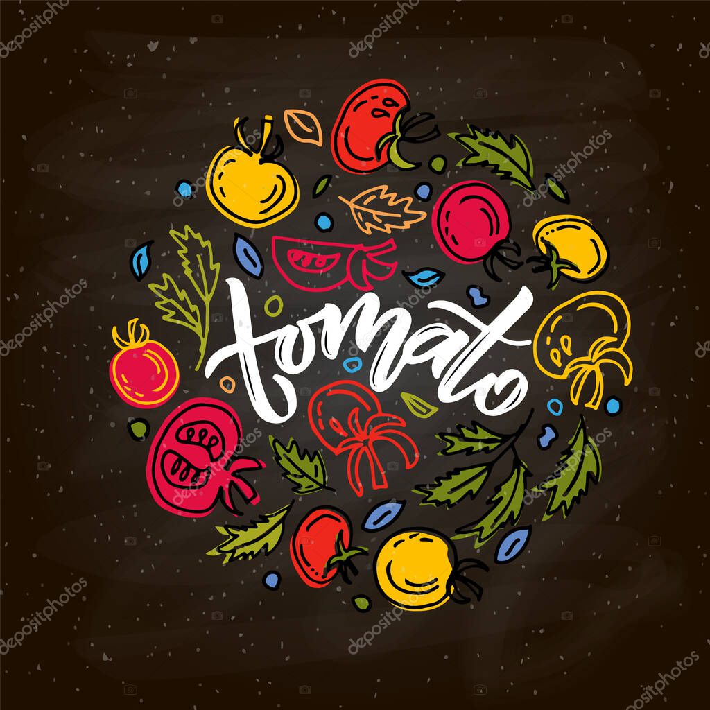 Tipografía de letras de productos Tomate dibujada a mano. Concepto para ...