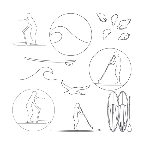Vector illustration of stand up paddling silhouette icon set in Stock ...
