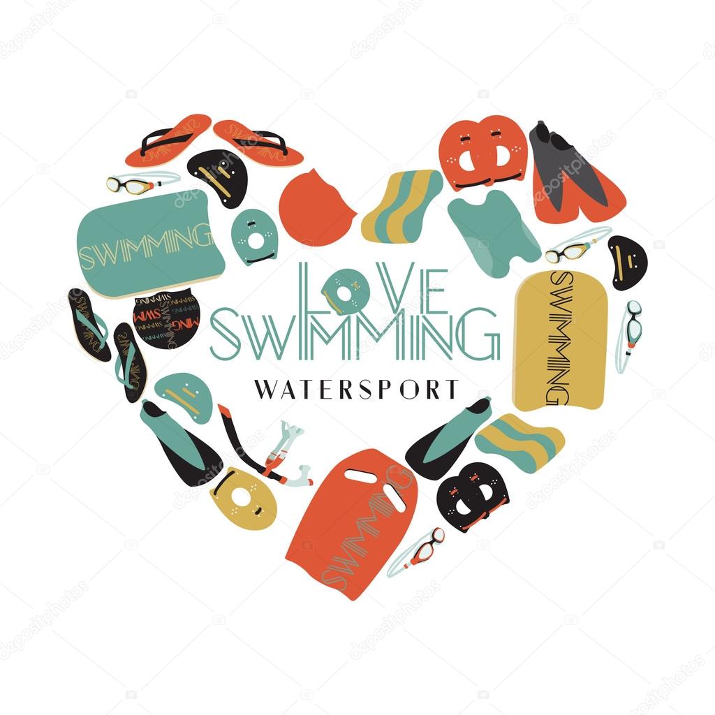 Vector illustration of professional swimming equipment set in fl Stock ...