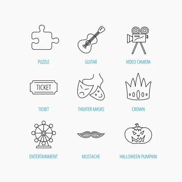 Puzzle, guitar music and theater masks icons. — Stock Vector ...