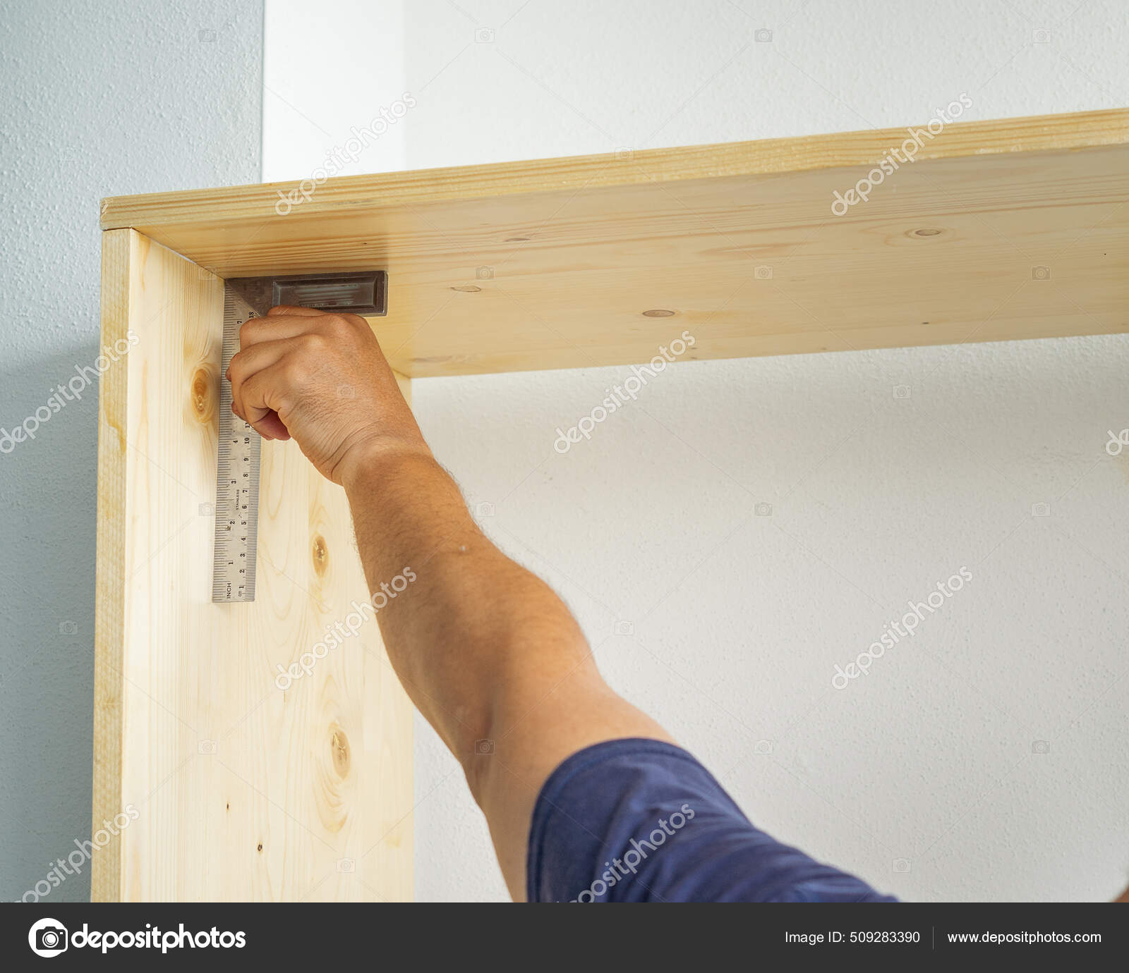 Using Shaped Stainless Steel Ruler Wooden Cabinet Diy Project Stock ...