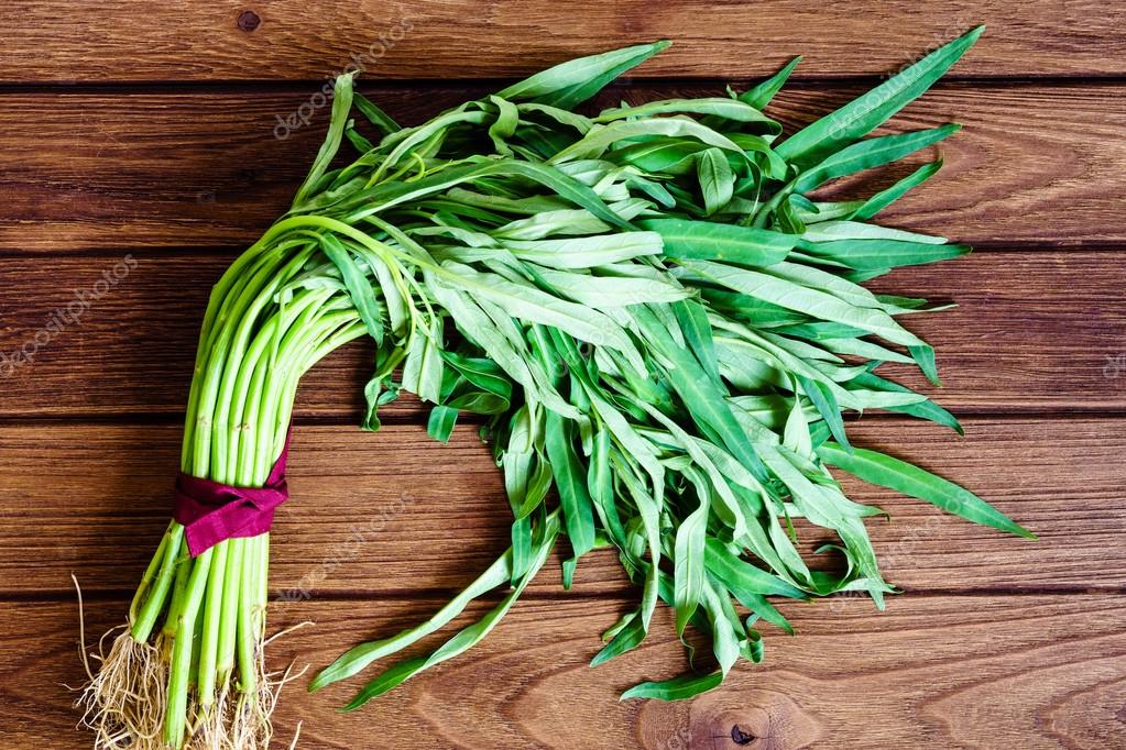 Water Convolvulus or Water spinach or Morning Glory on Wooden ba Stock ...
