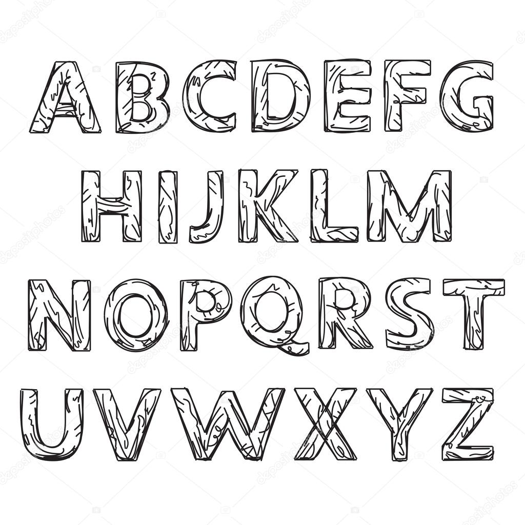 Alfabeto dibujado a mano. Letra de la línea 2022