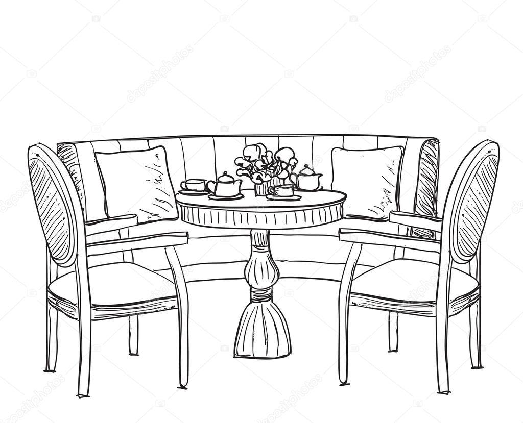 Furniture in the cafe. Dinner table Stock Vector Image by ©Yuliia25 ...