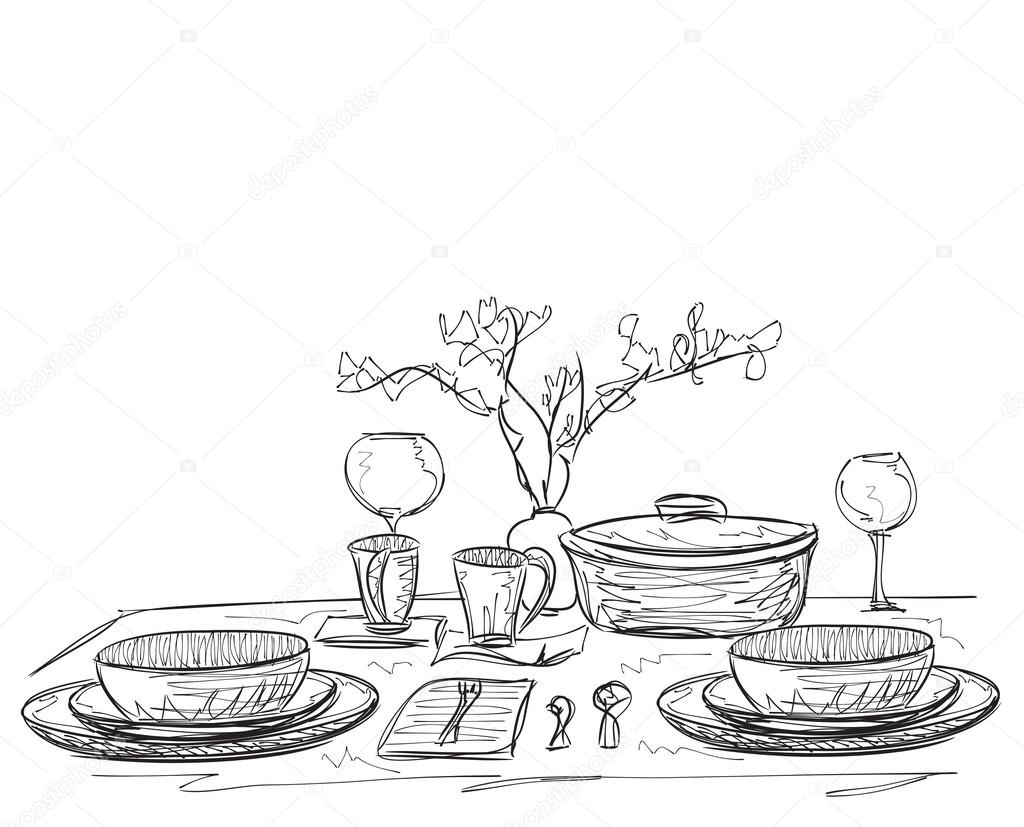 Hand Drawn dinner wares — Stock Vector © Yuliia25 #95842920