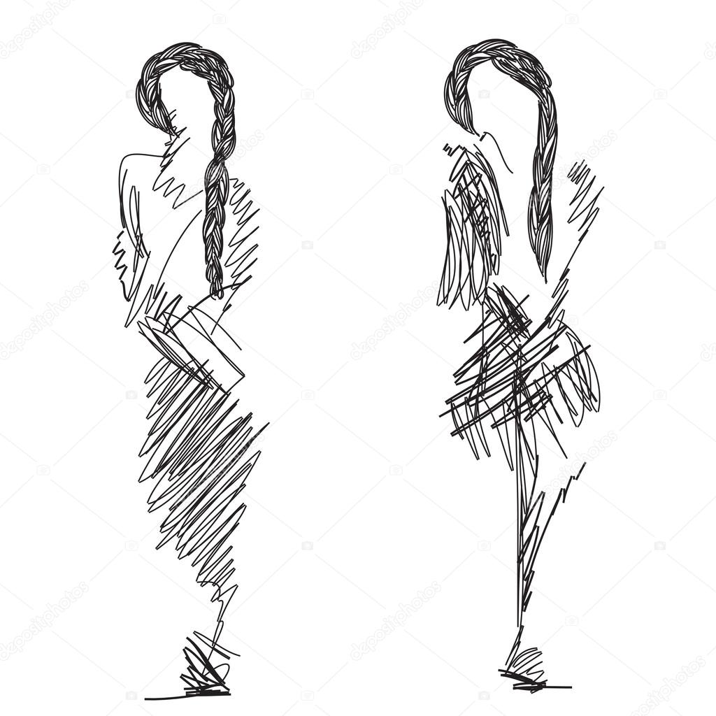 Módní modely skica — Stock Vektor © Yuliia25 #95842990