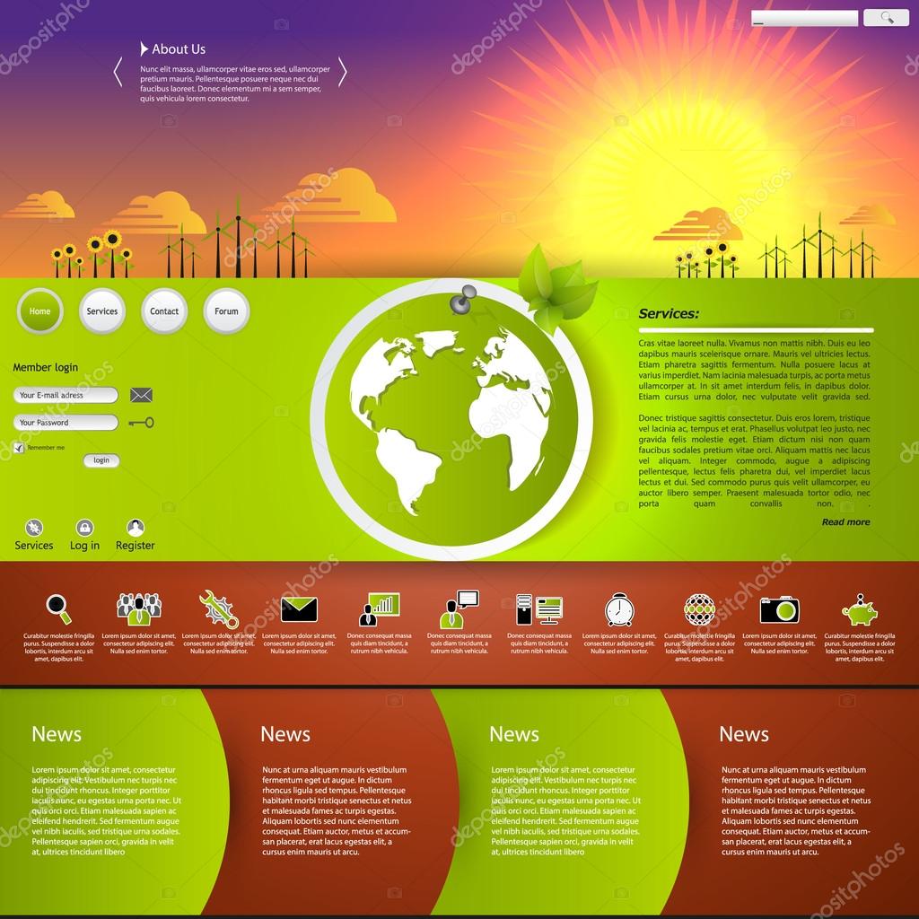 Eco Website Template Design Stock Vector by ©Droidworker 87575198