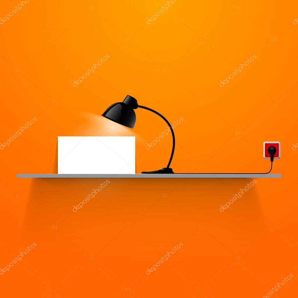 Realistic illustration, shelf on the wall with lamp Stock Vector by ...