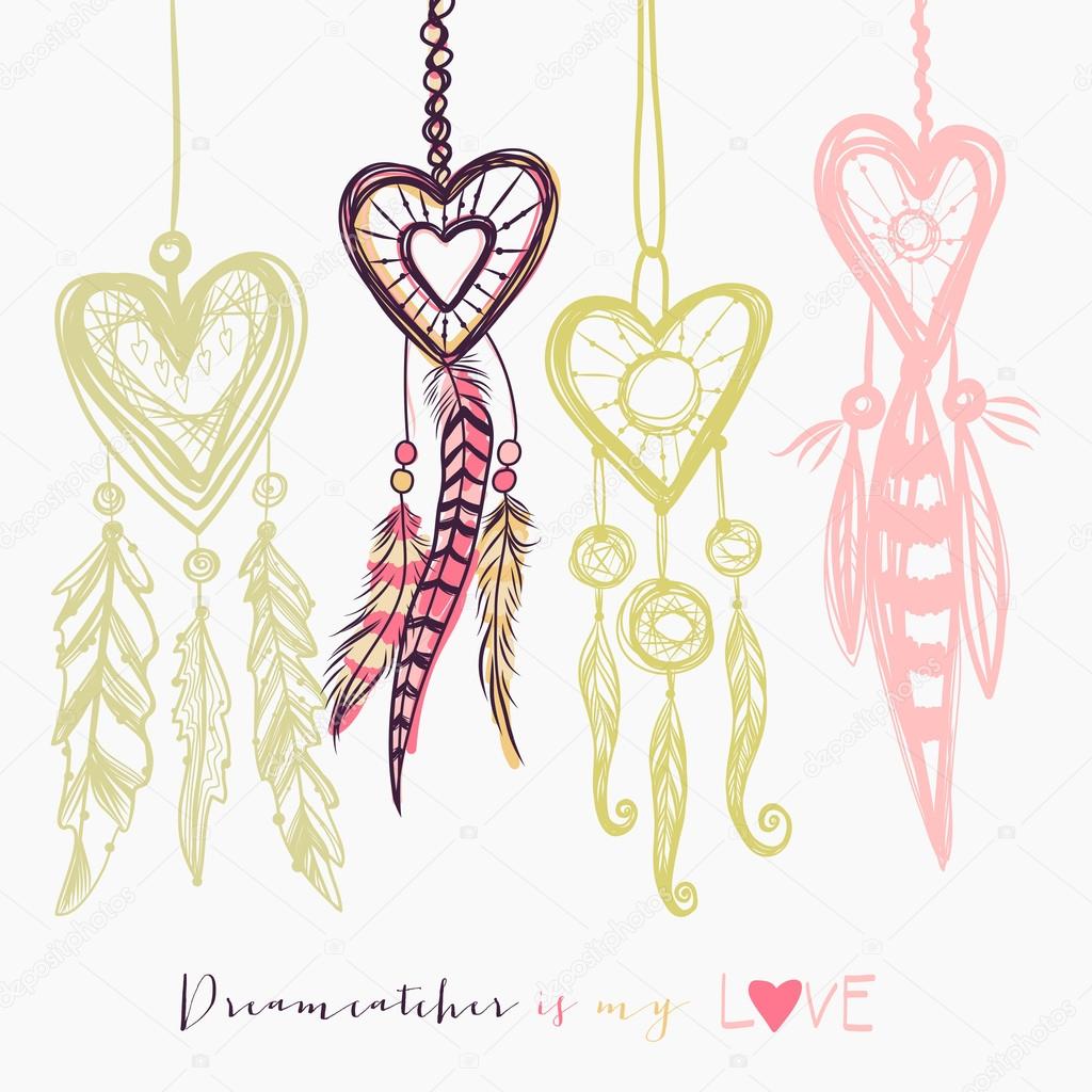 Beautiful vector illustration with dream catchers. Colorful ethnic ...