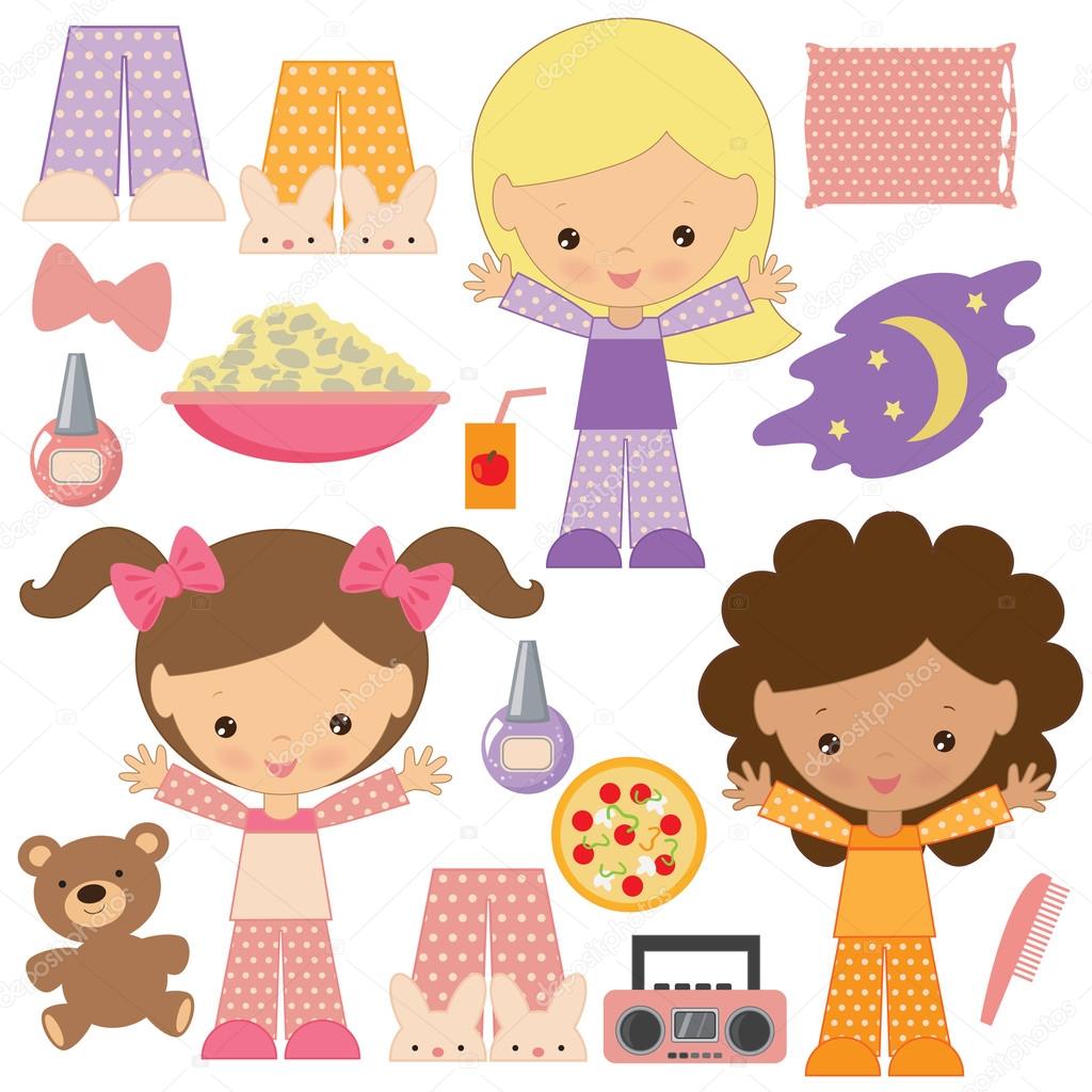 Little Girls Sleepover Clipart Images