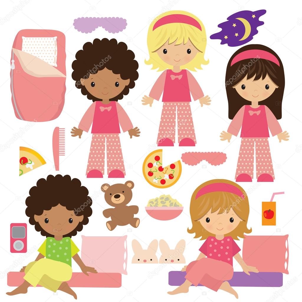 Little Girls Sleepover Clipart Images