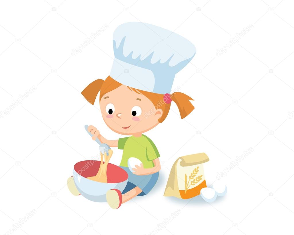 Little Girl Cooking Cartoon