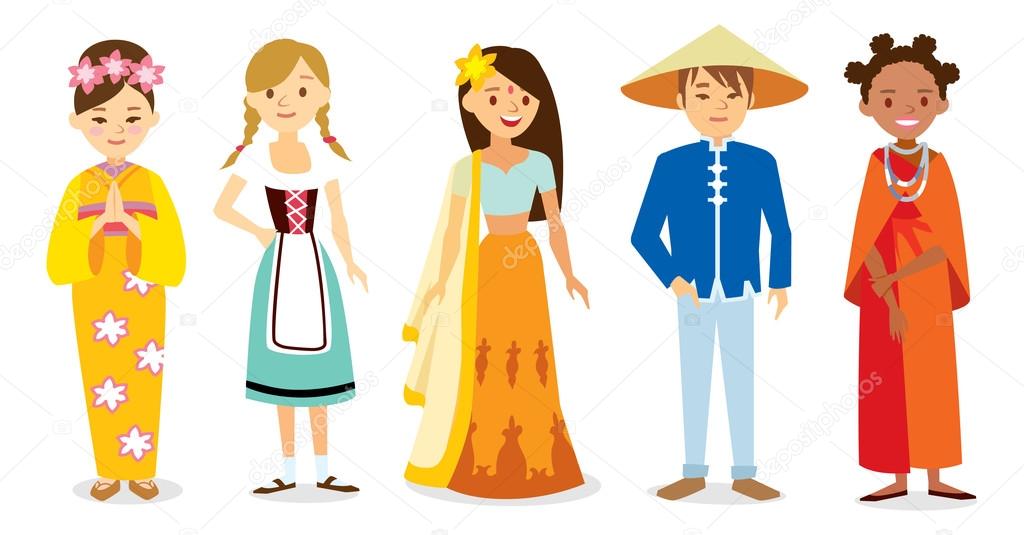 ASEAN People In Traditional Costume With Flag Stock Illustration By ...