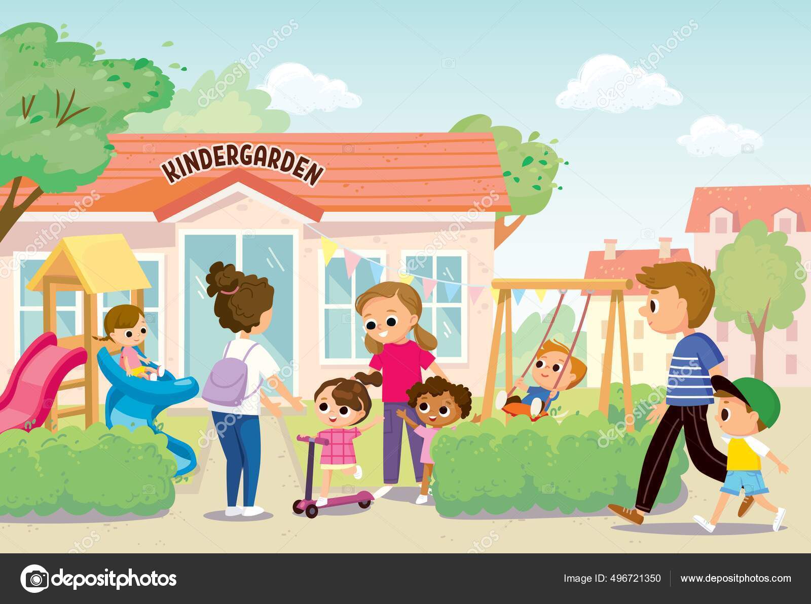 Image vectorielle Jeune Mère Ramasser Ses Enfants Les Enfants ...