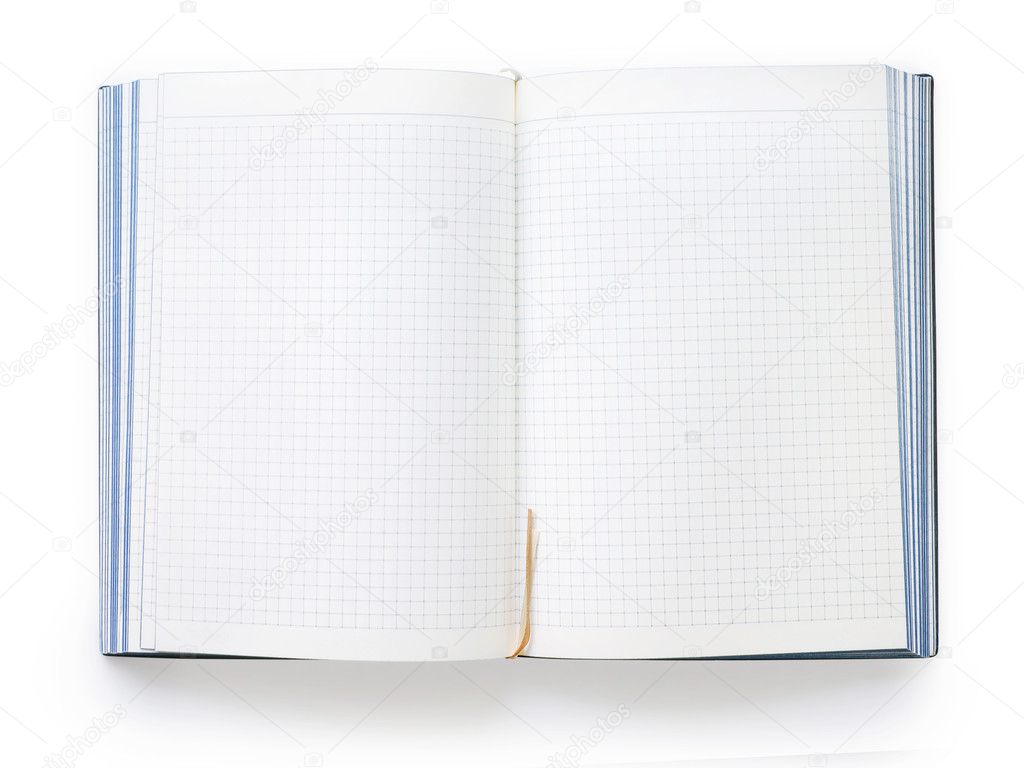 Blank open notebook with squared sheets and bookmark Stock Photo by ...