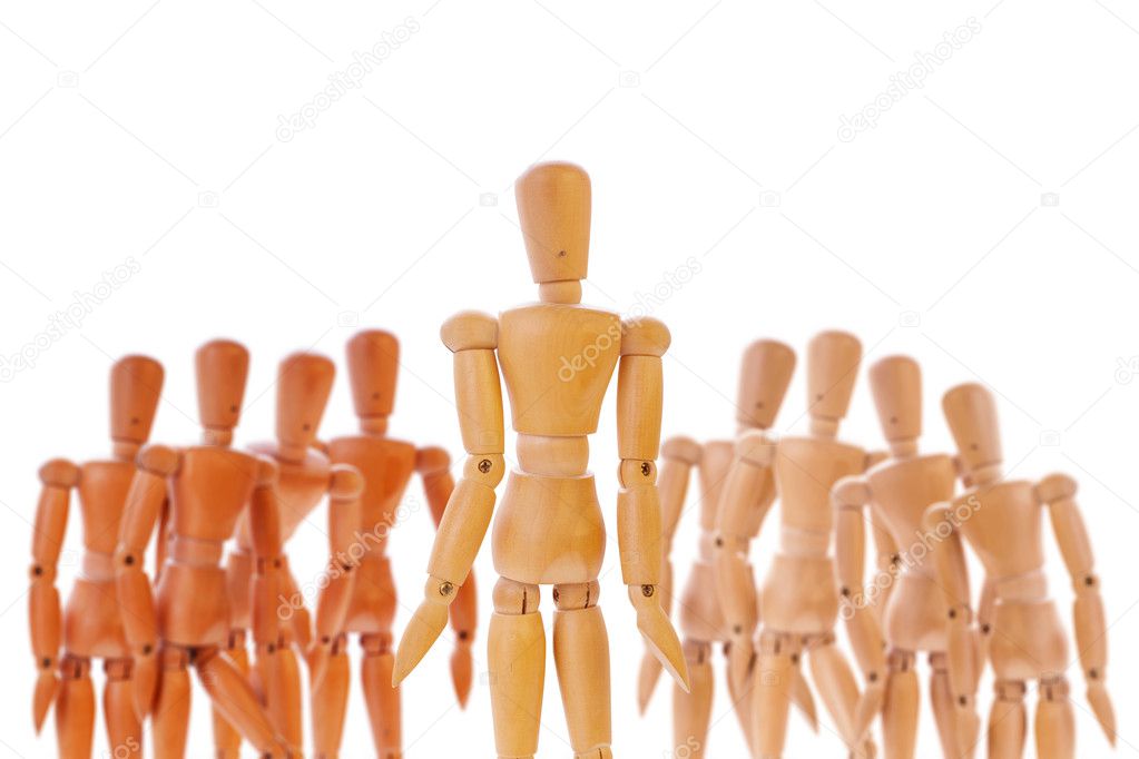 Wooden dummy character between two different teams — Stock Photo ...