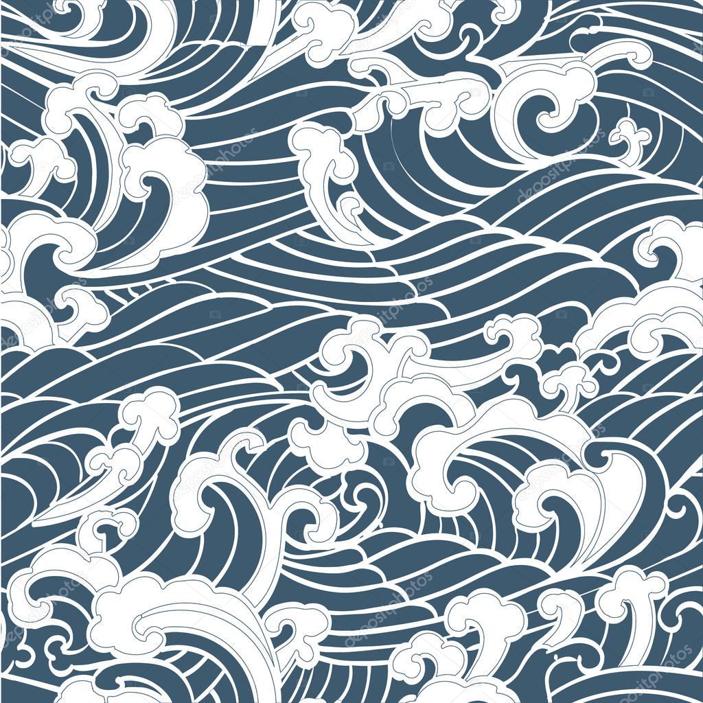 Japanese Style Ocean Waves Pattern Seamless Ocean Waves Hand Drawn