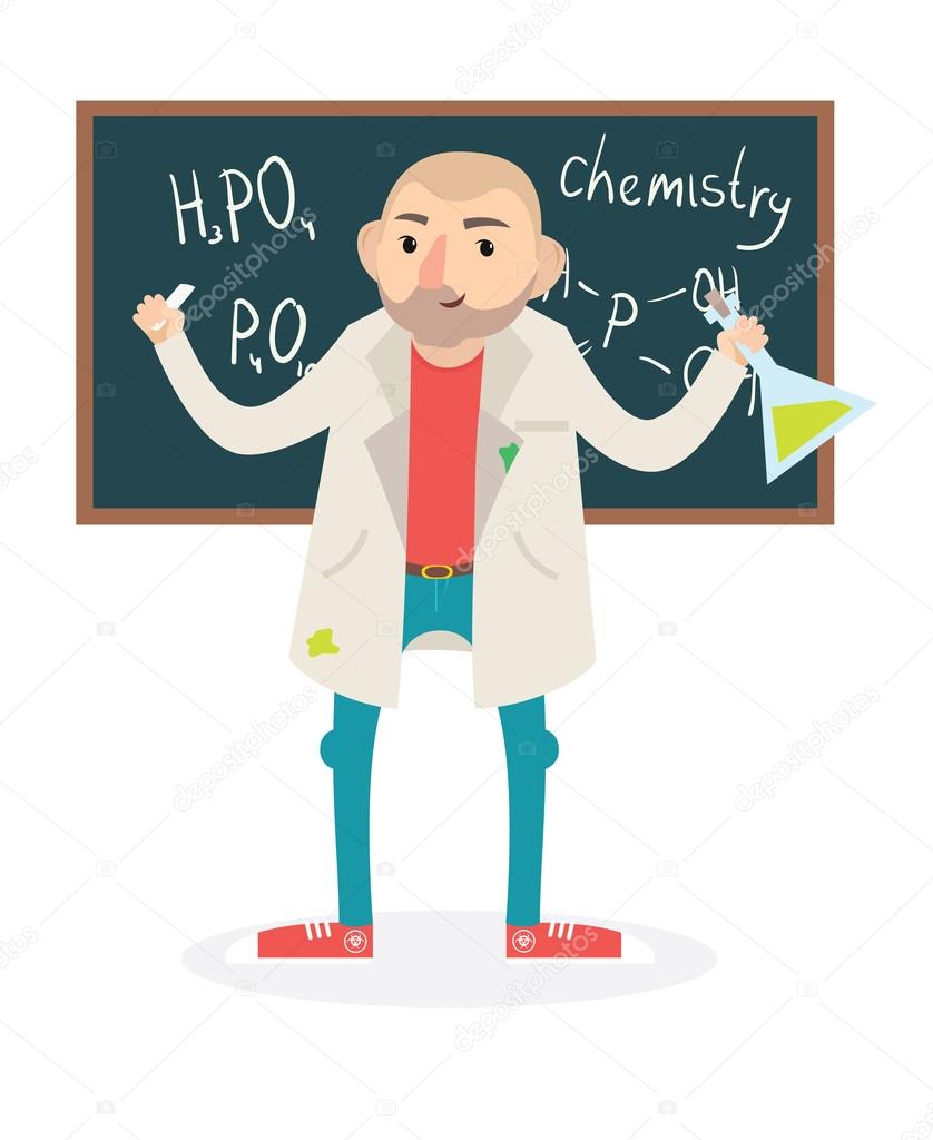 Flat funny vector chemistry teacher. vector illustration — Stock Vector ...