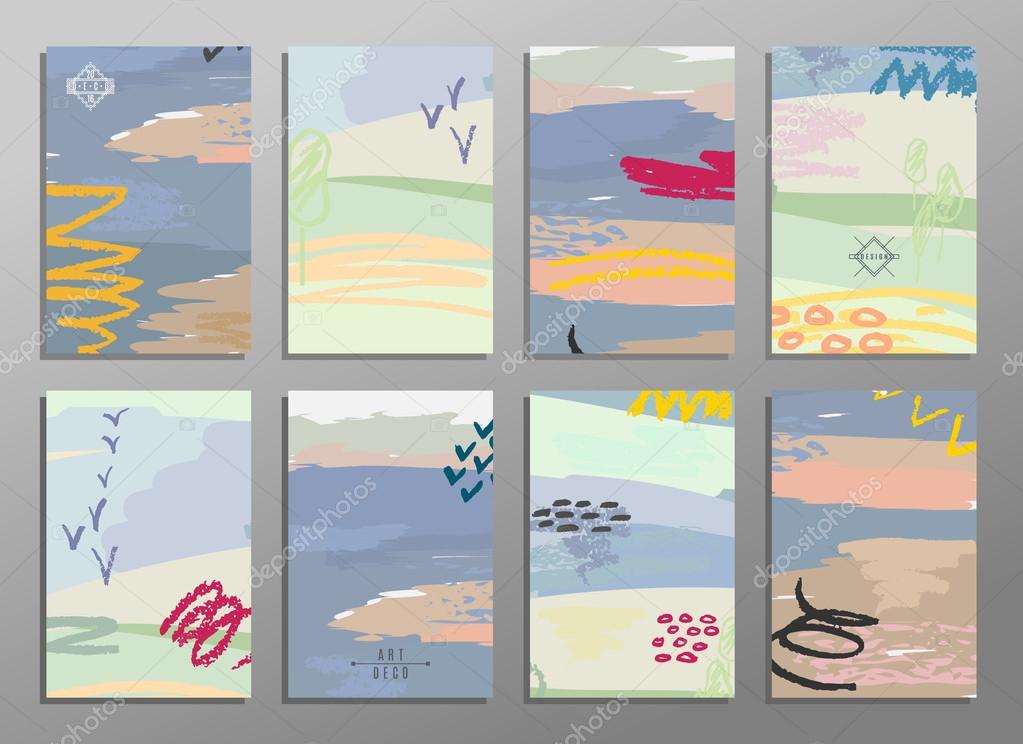 Set of abstract hand draw creative cards. Design for poster, wedding ...