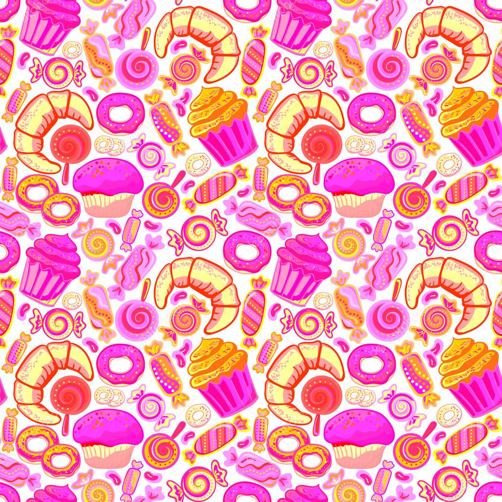 Vector food bakery seamless pattern with baked goods. Flour products ...
