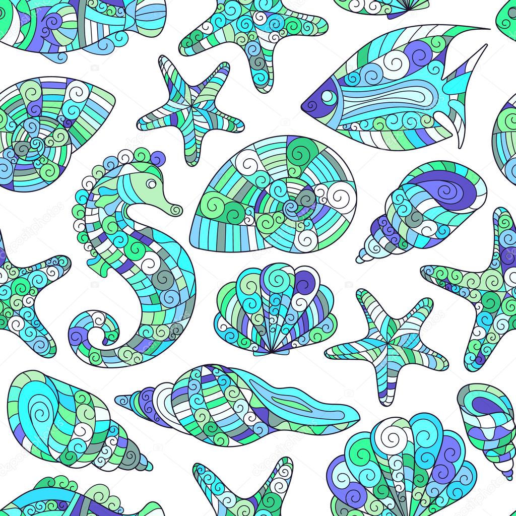 Zentangle stylized sea seamless pattern. Stock Illustration by ...