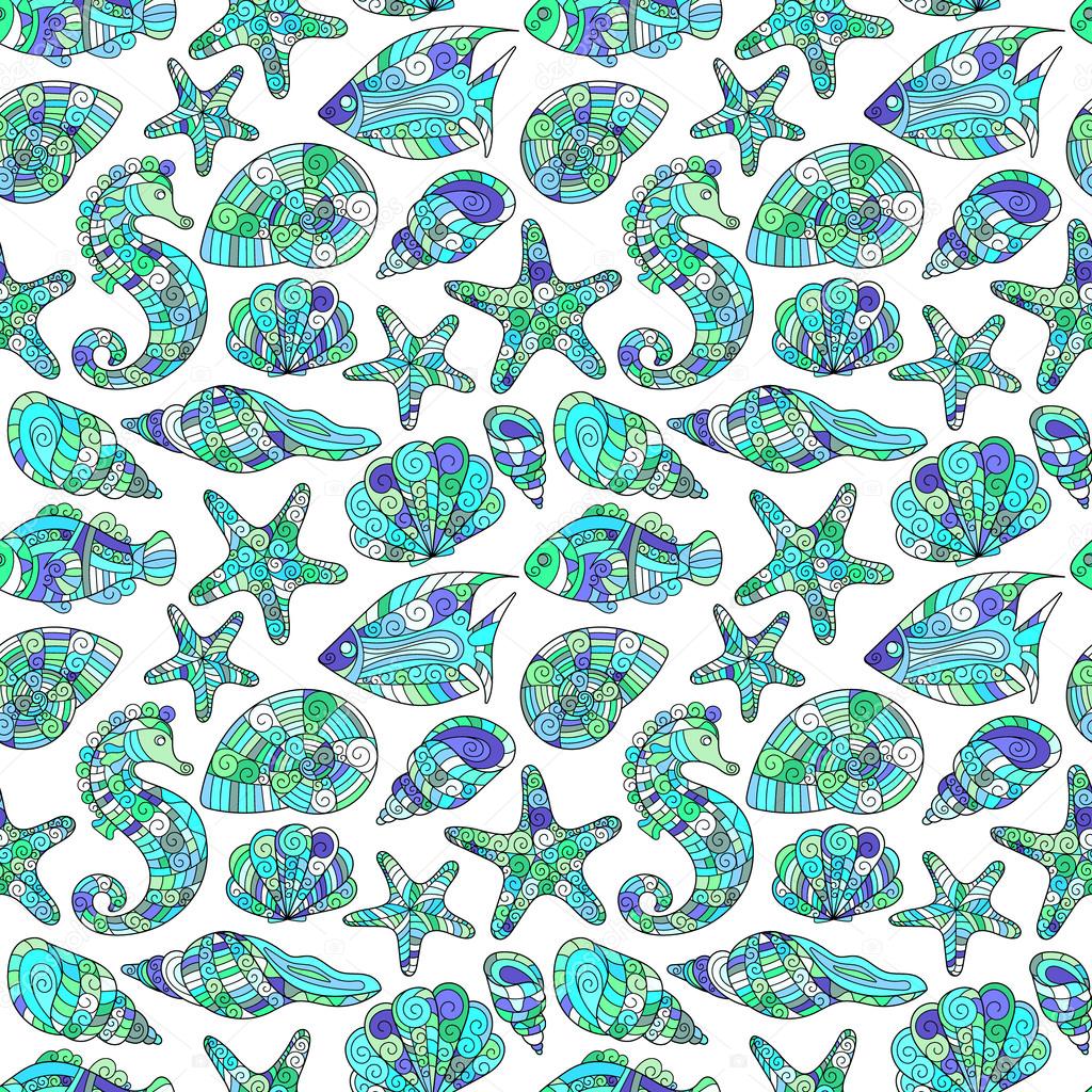 Zentangle stylized sea seamless pattern. Stock Vector Image by ...