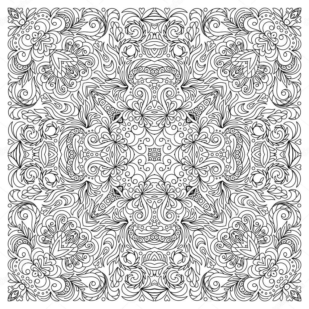 Coloring book square page for adults - floral authentic carpet design ...