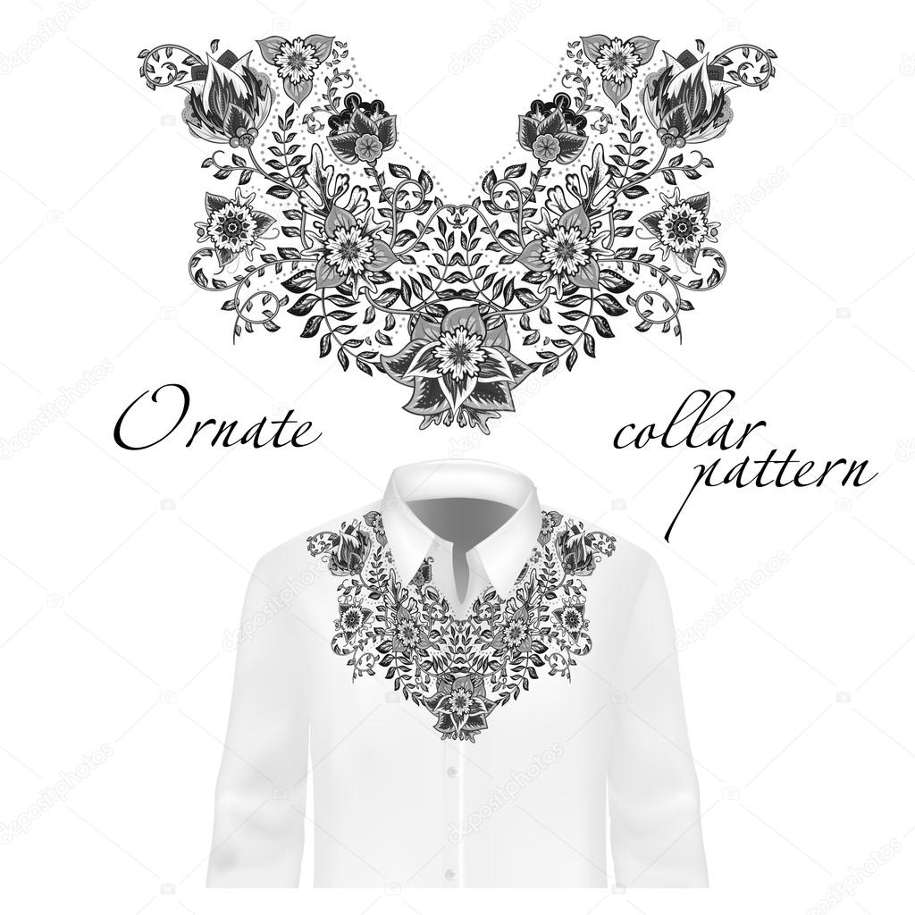 Vector design for collar shirts, blouses. Colorful ethnic flowers neck ...