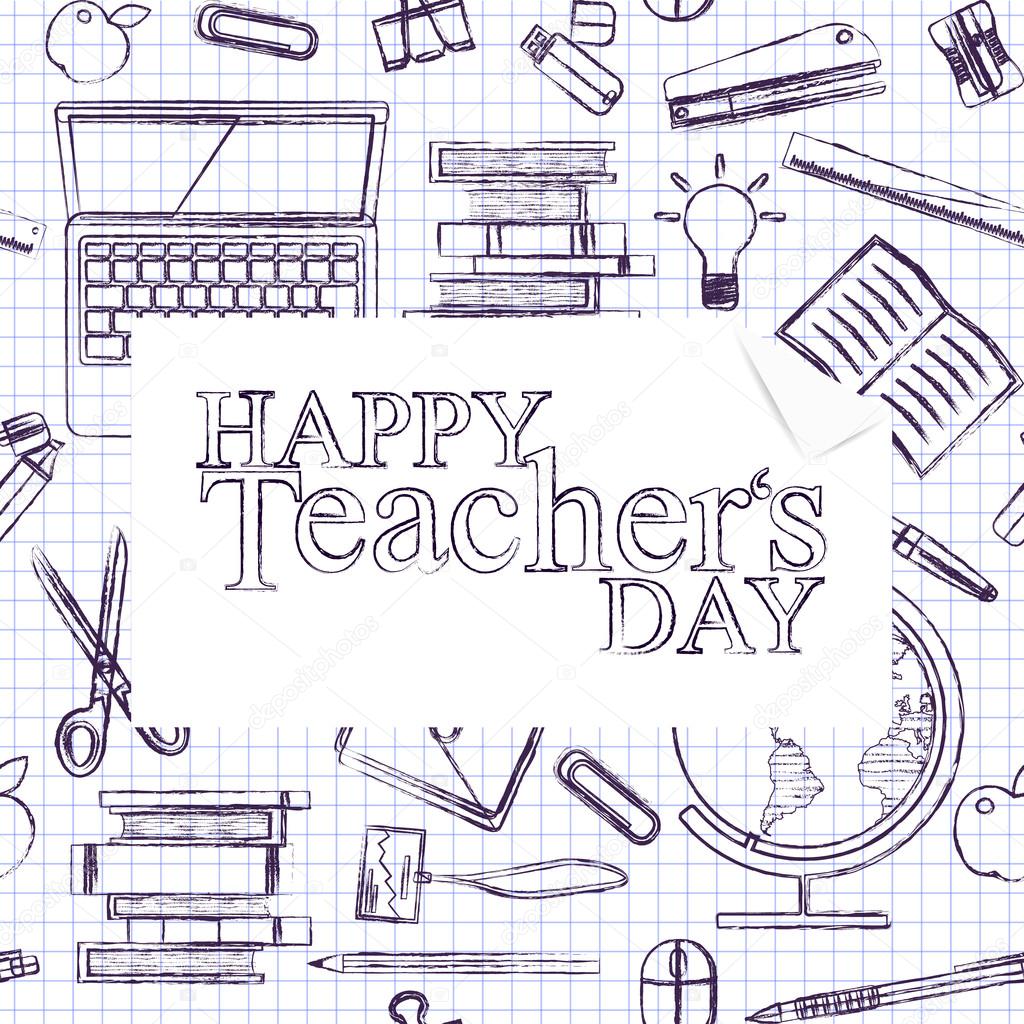 Teachers day.School doodles Supplies Sketchy background, composition ...