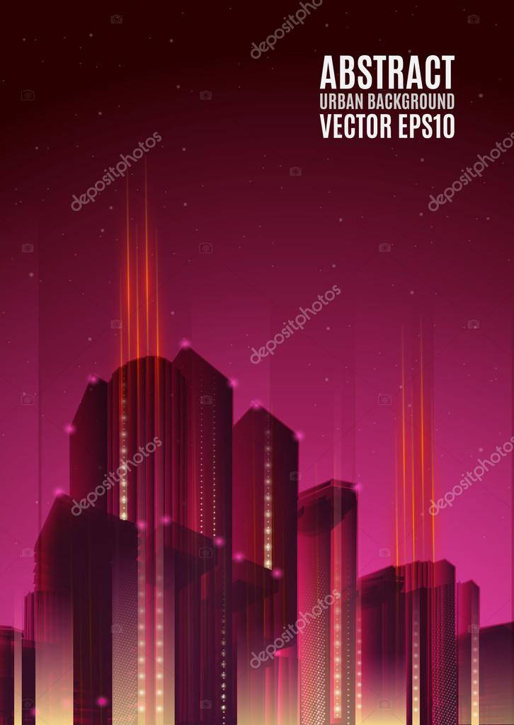 Purple city skyline at night. Graphical urban abstract cityscape ...