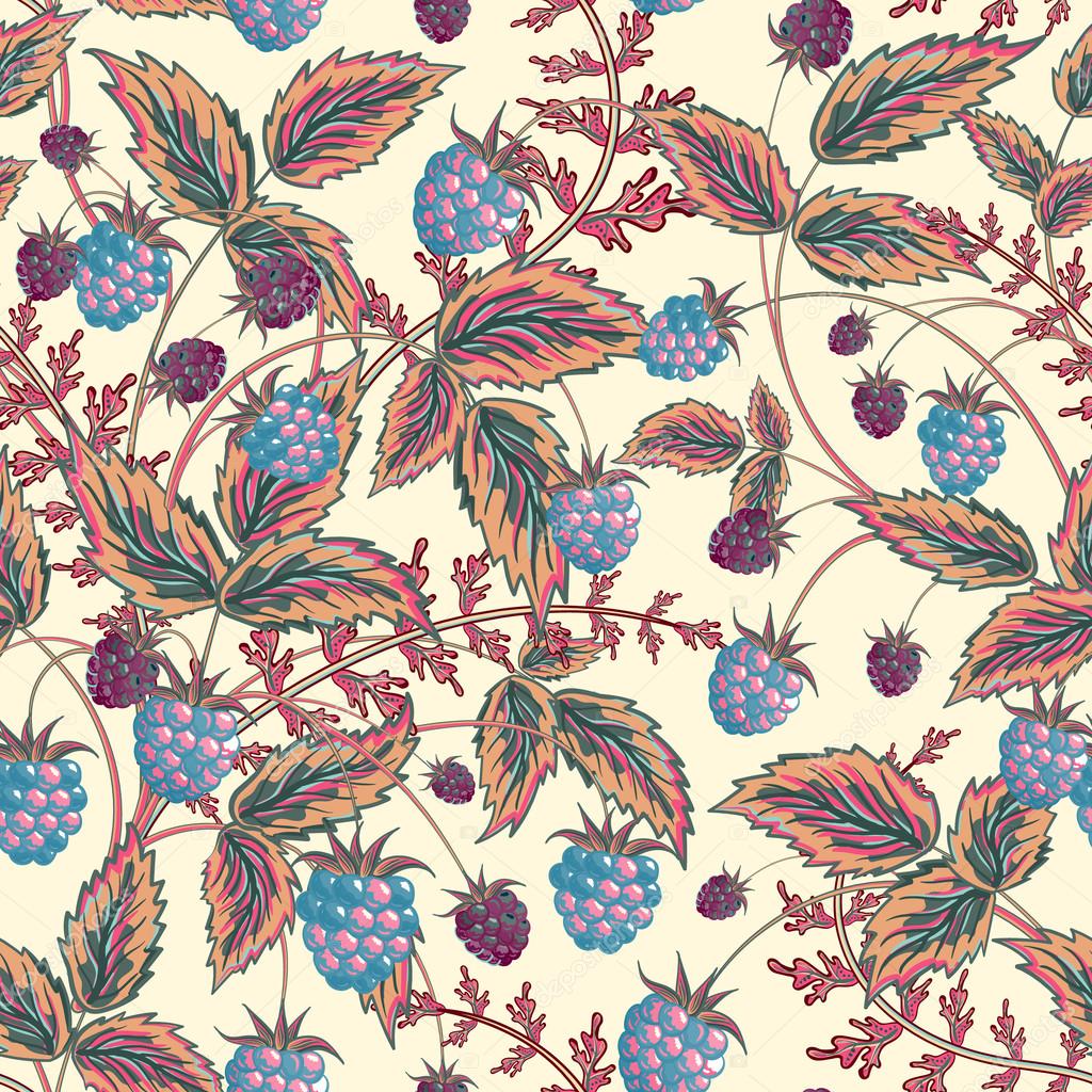 Seamless raspberry pattern. Cute hand drawing raspberry background in ...
