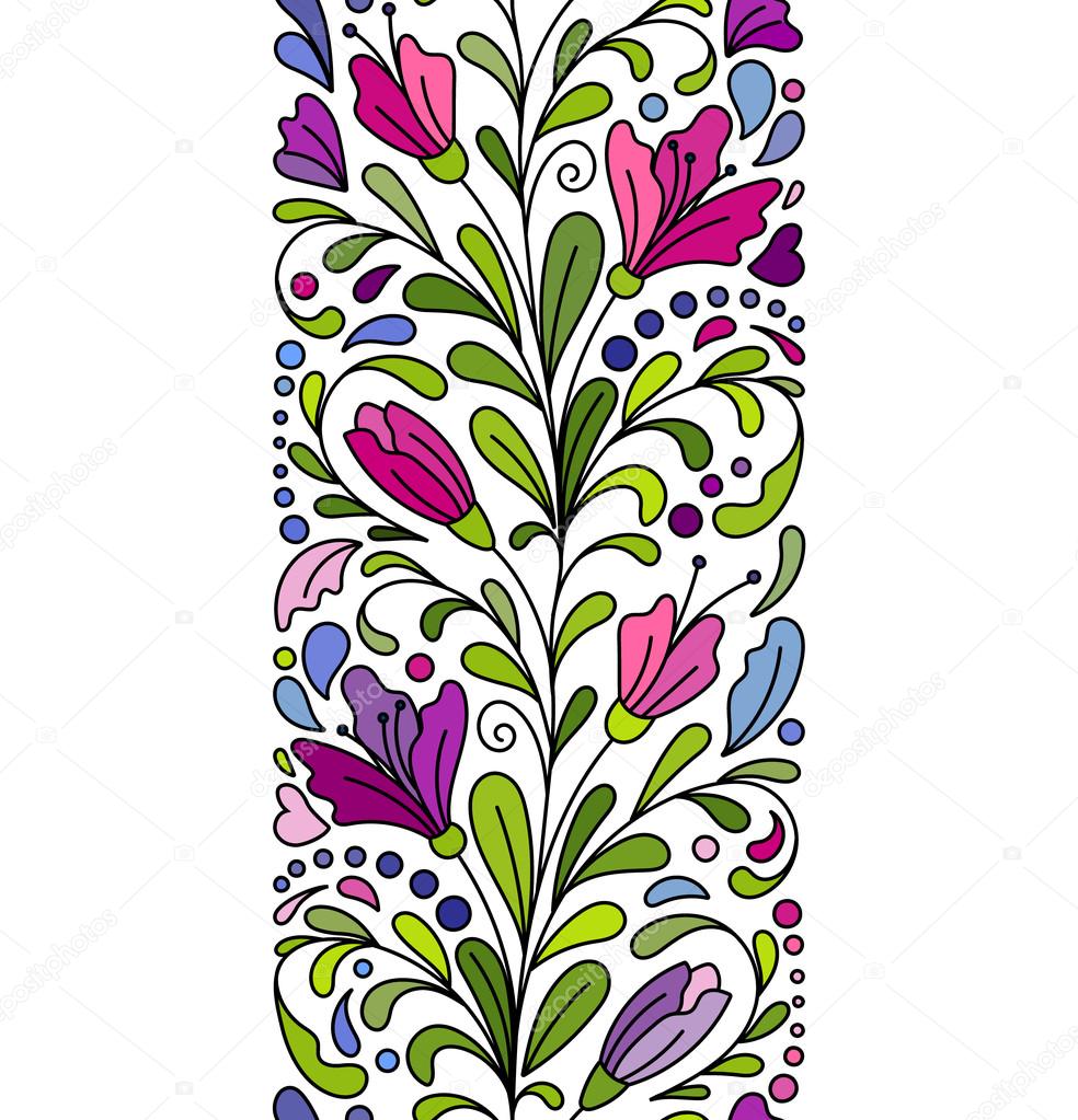 Vector doodle flowers seamless border. Zentangle style decorative ...