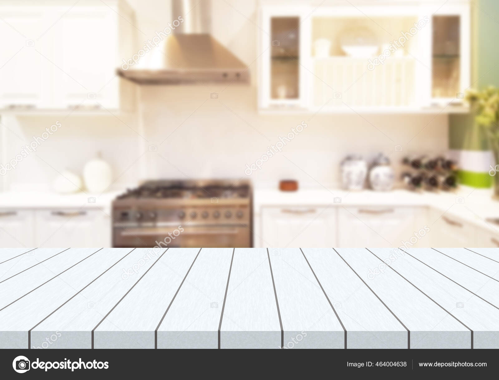 Meja Kayu Atas Mengaburkan Latar Belakang Dapur Dapat Digunakan Untuk ...