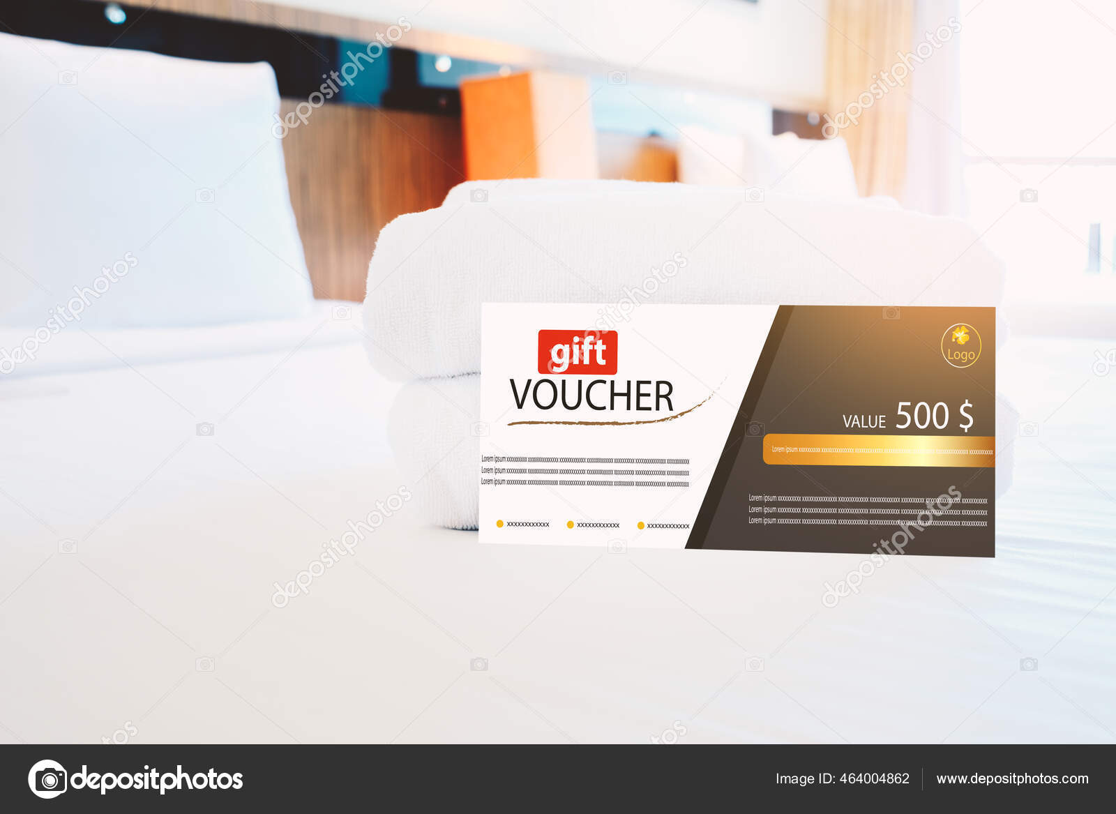Gift Voucher Concept Gift Voucher Card Placed Hotel Room Bed — Stock ...