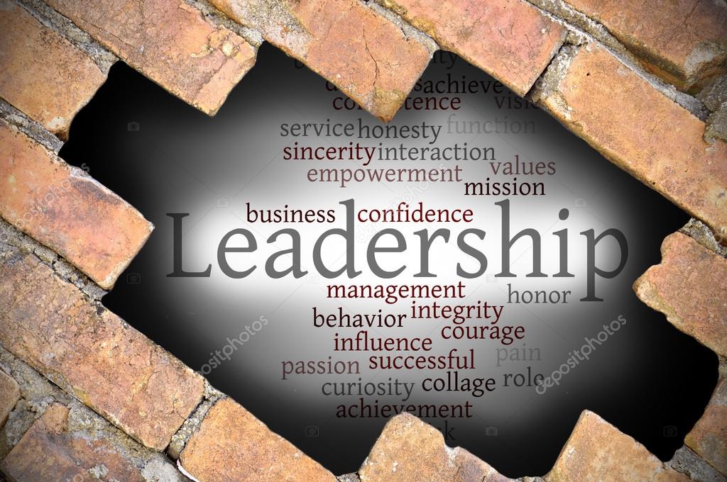 Hole at the brick wall with leadership word cloud inside Stock Photo by ...