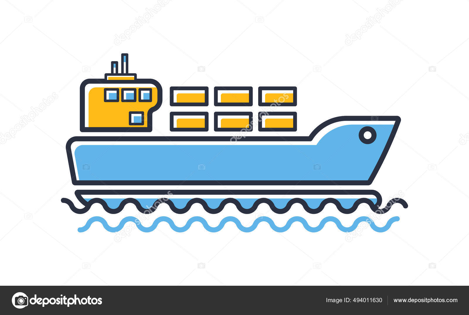 Cargo Ship Icon Freighter Parcels Boxes Goods Isolated White Background ...