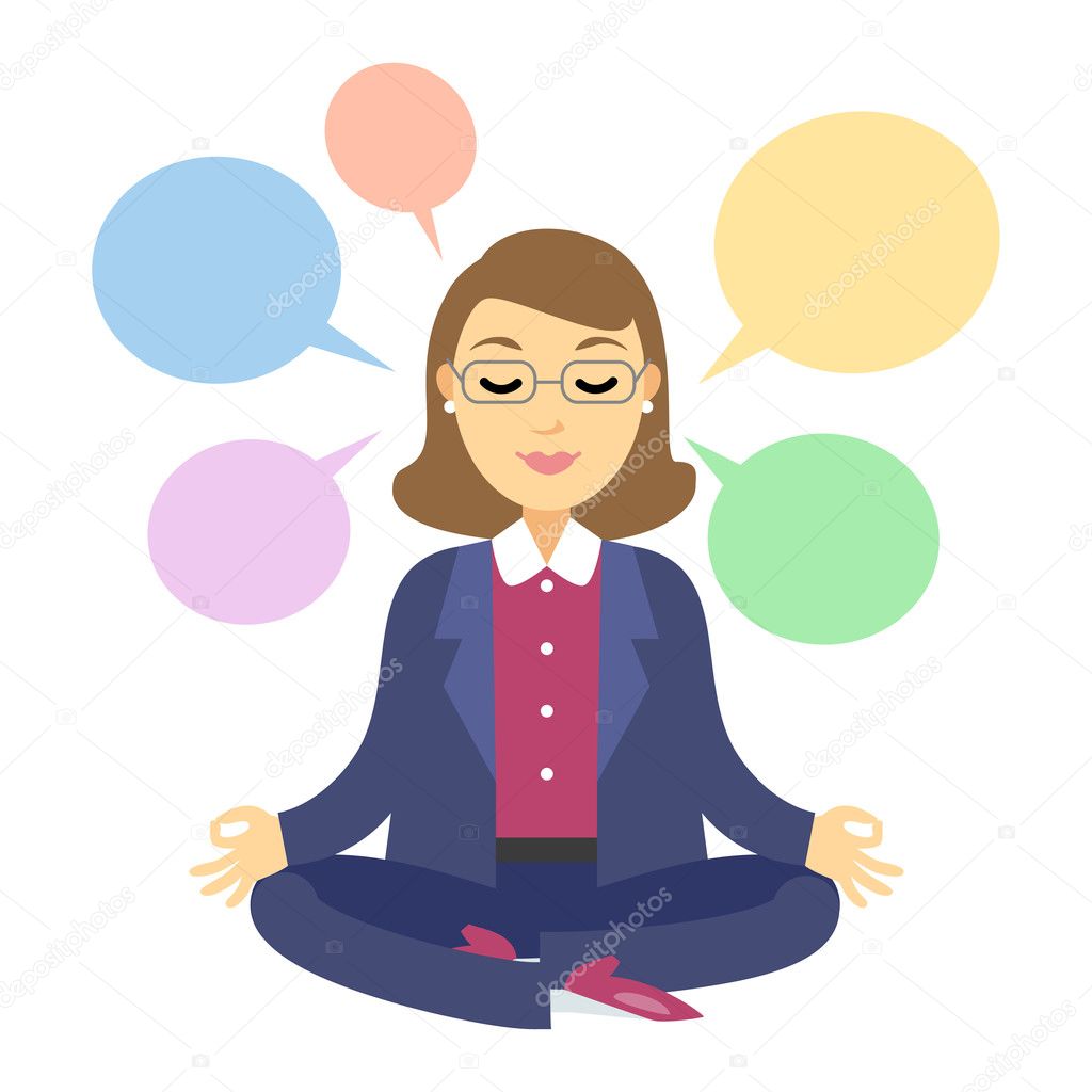Businesswoman thinking during meditation. Woman doing yoga Stock Vector ...