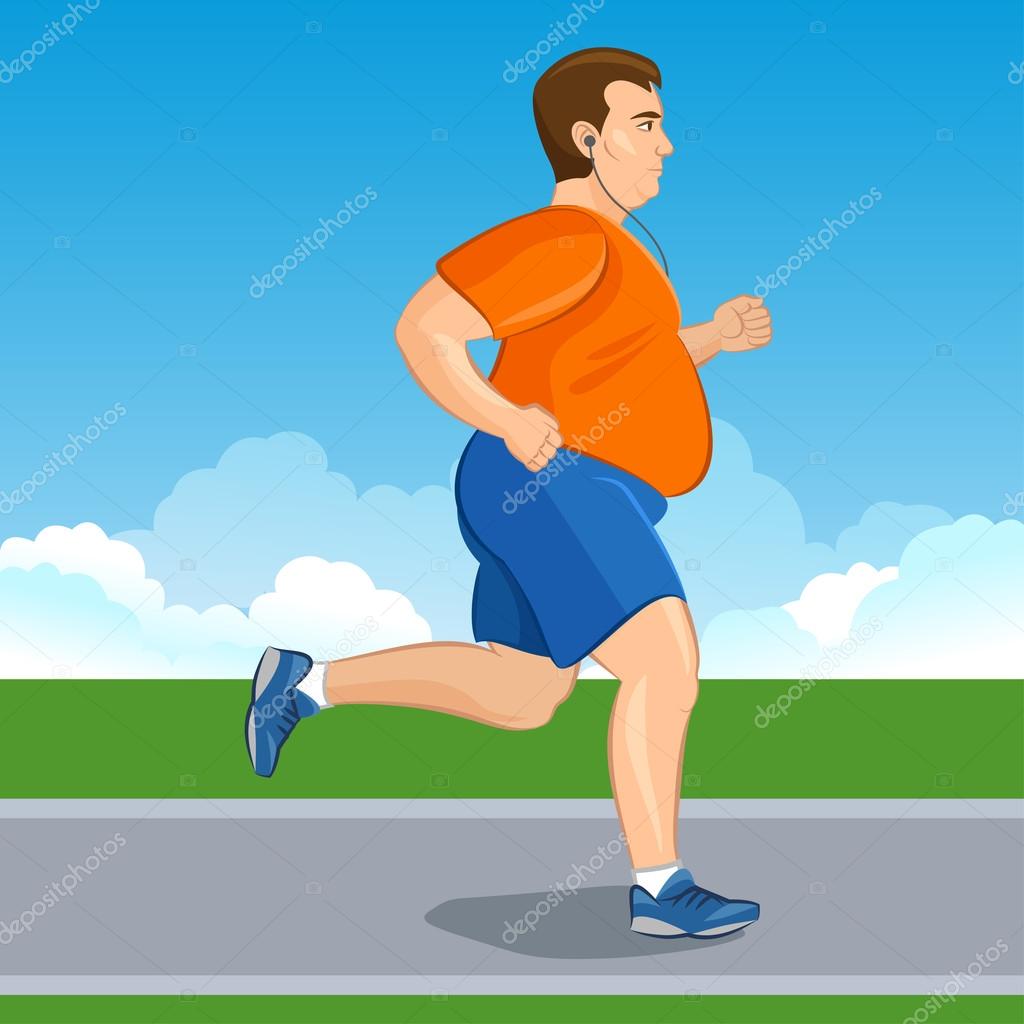 Illustration of a fat cartoon man jogging, weight loss concept Stock ...