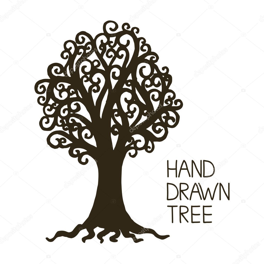 Stylized hand draw vintage old tree with crooked branches Stock Vector ...