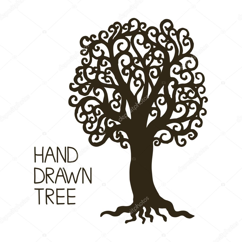 Stylized hand draw vintage old tree with crooked branches Stock Vector ...