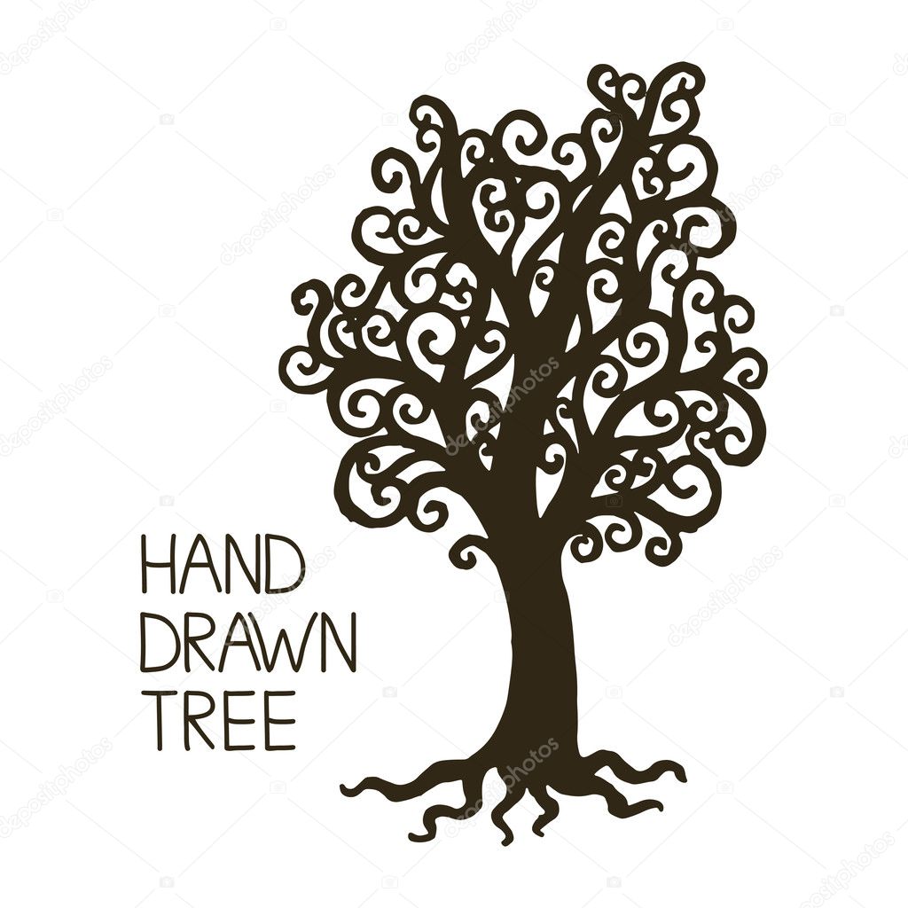 Stylized hand draw vintage old tree with crooked branches Stock Vector ...