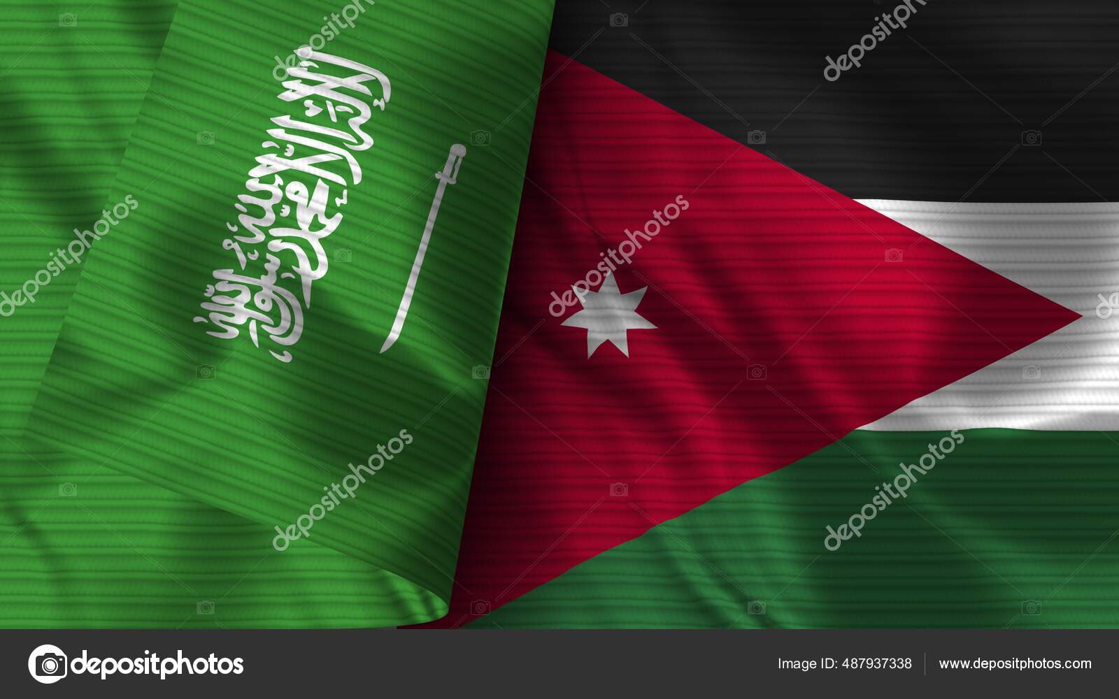 Jordan Saudi Arabia Realistic Flag Fabric Texture Illustration Stock ...