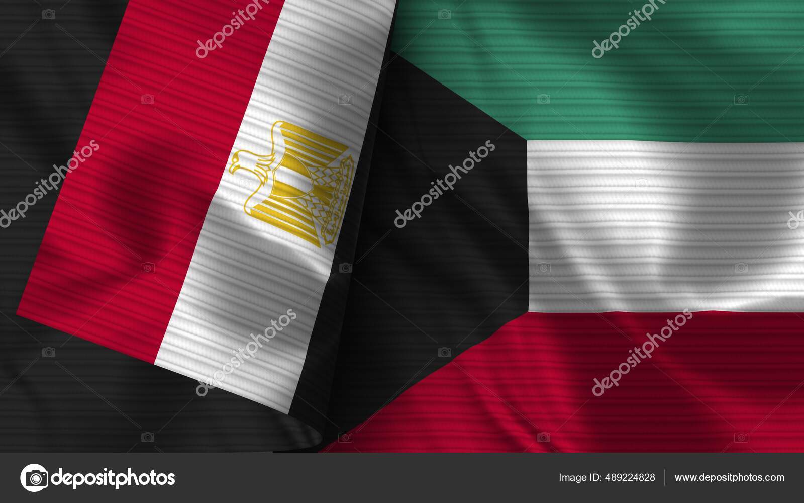Kuwait Egypt Realistic Flag Fabric Texture Illustration — Stock Photo ...