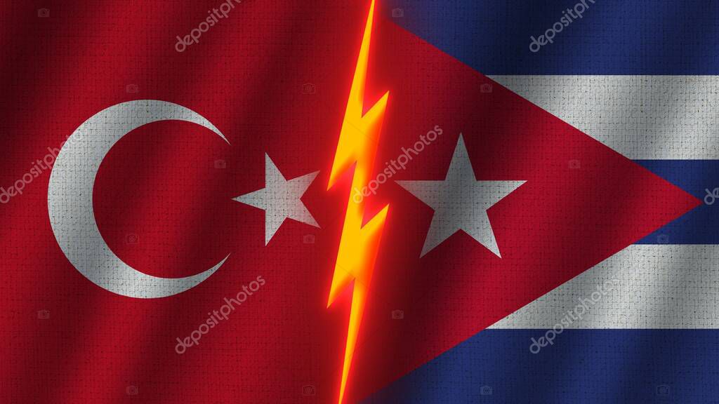 Banderas de Cuba y Turquía juntas, Efecto de textura de tela ondulada ...