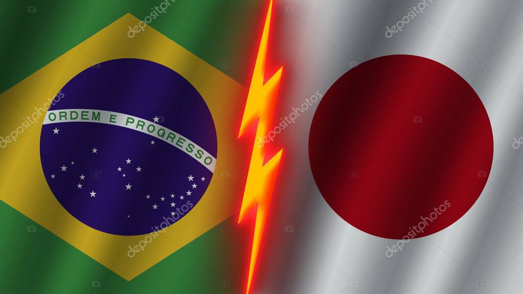 Banderas de Japón y Brasil juntas, Efecto de textura de tela ondulada ...