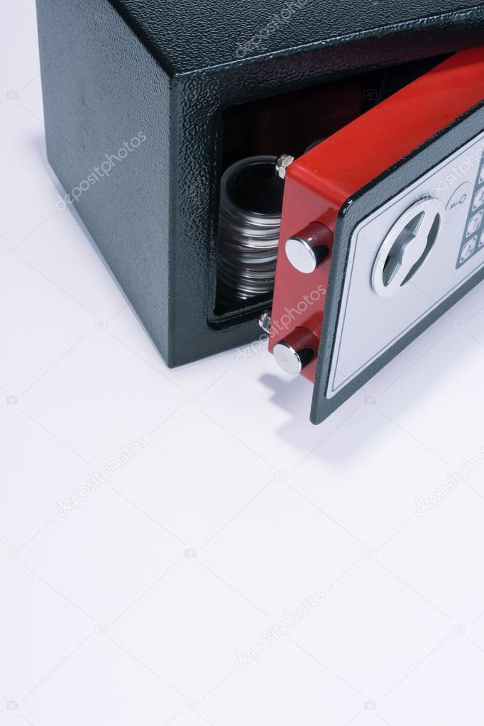Safe, valuables, coin collection, white background Stock Photo by ...