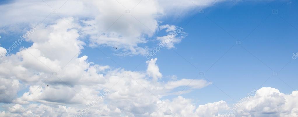 Different types of clouds on blue sky, sea gulls flying Stock Photo by ...