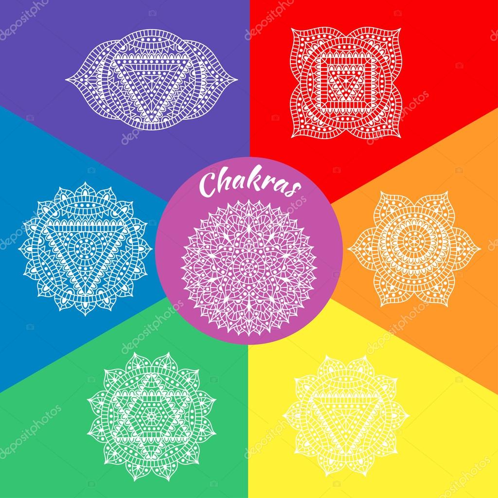 Set of seven chakras. Oriental ornaments for henna tattoo and for your ...
